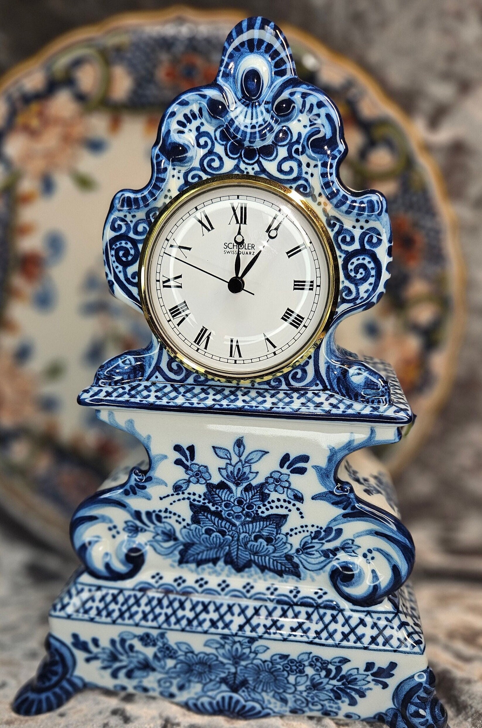 AVA Holland 11 LARGE Royal Delph Blue Holland Mantle Clock W/ Scholer ...