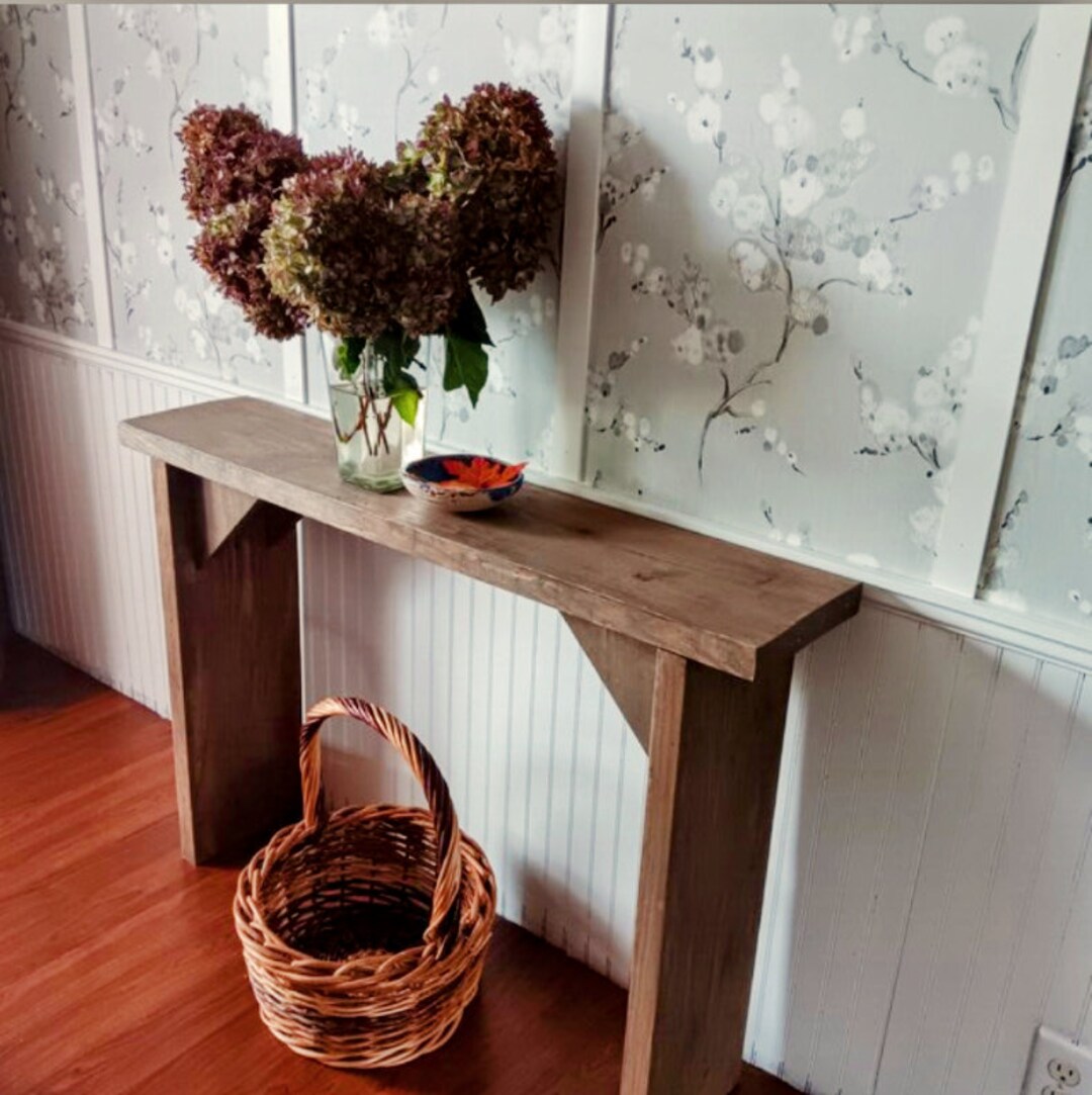 Narrow Console Table Rustic Wood Entryway Plant Stand Behind Couch/sofa ...