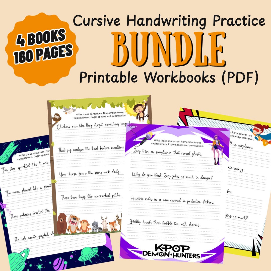Cursive Handwriting Practice 4 Workbooks Bundle | Fun Sentences, Ages 5 ...