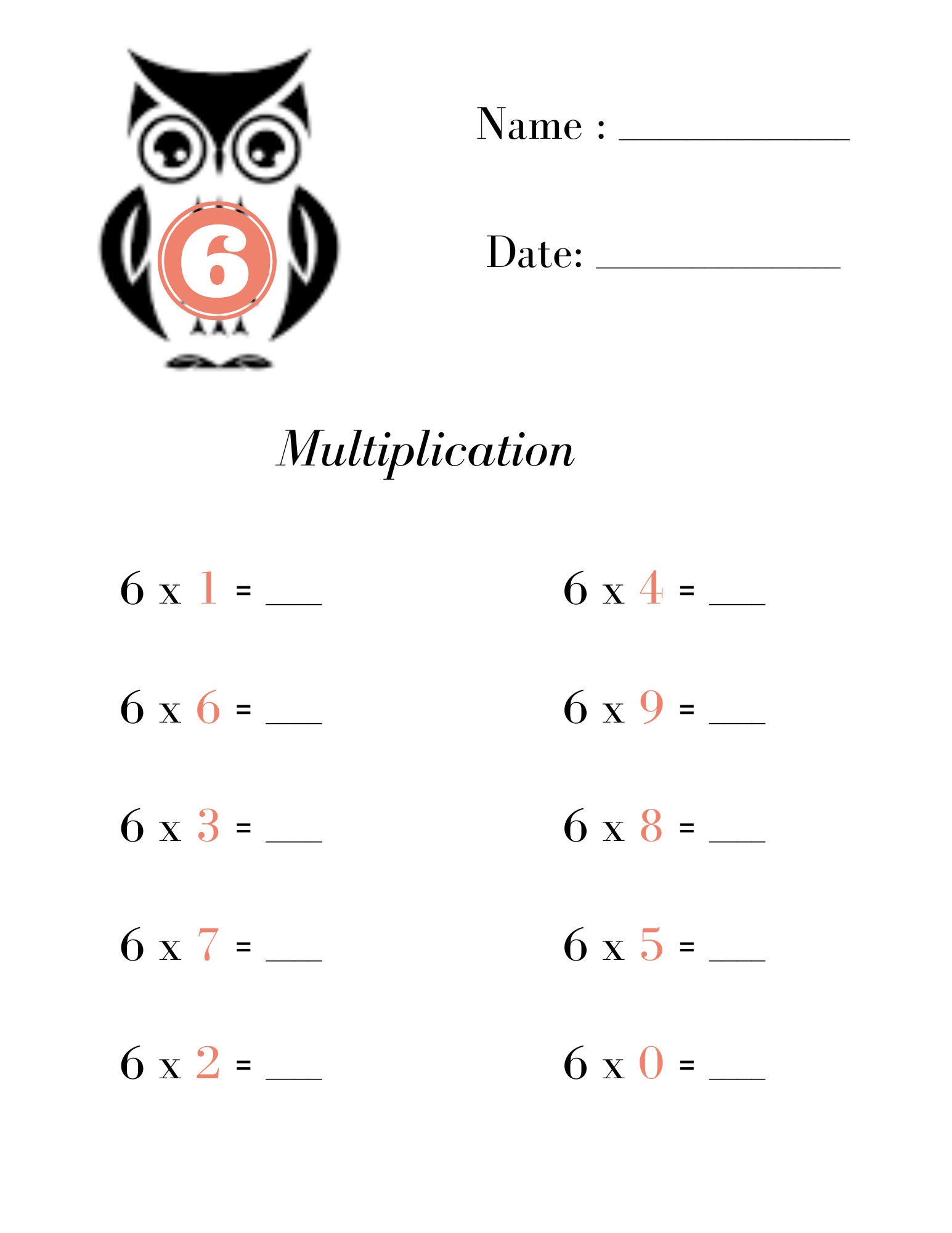 6-9 Multiplication Worksheets for Kids - Etsy