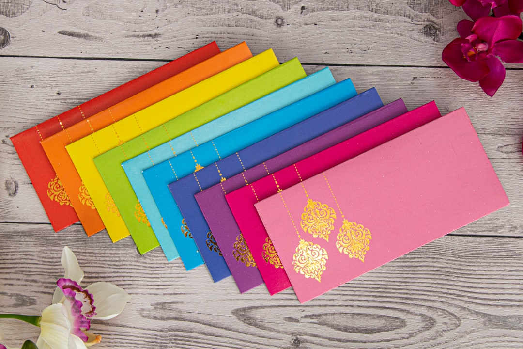 Money Envelope 10 Pack Gift Wallets Colourful Golden Decretive Shagun ...