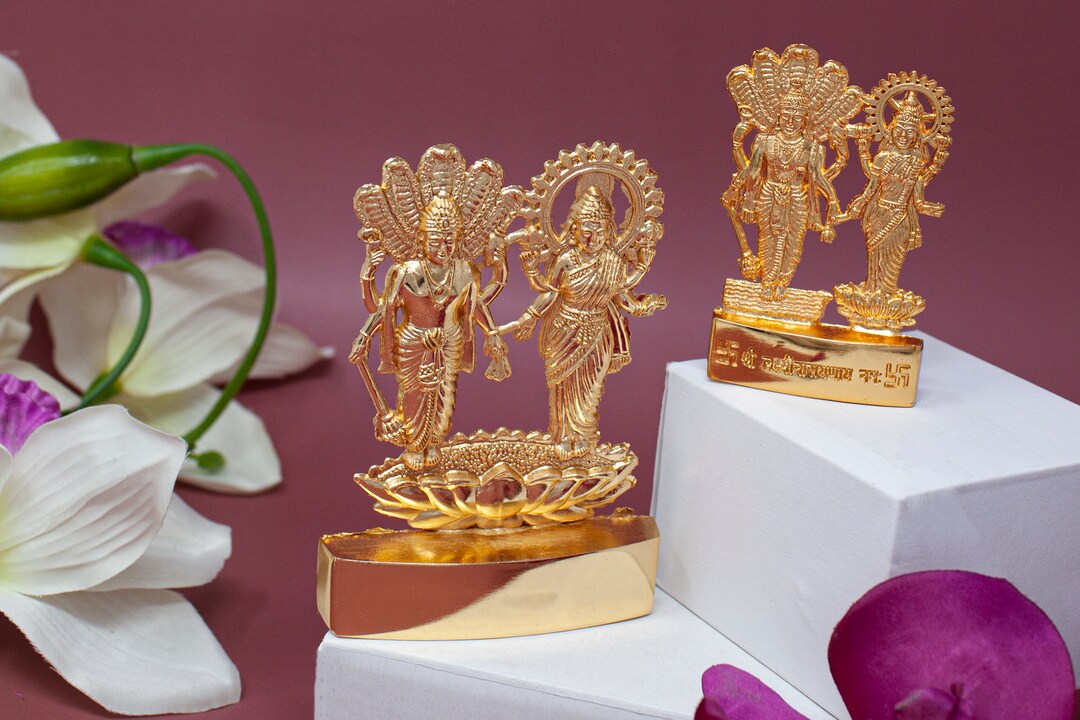 Lakshmi Narayan Statue Golden Hindu God Standing Lakshmi Vishnu Idol ...