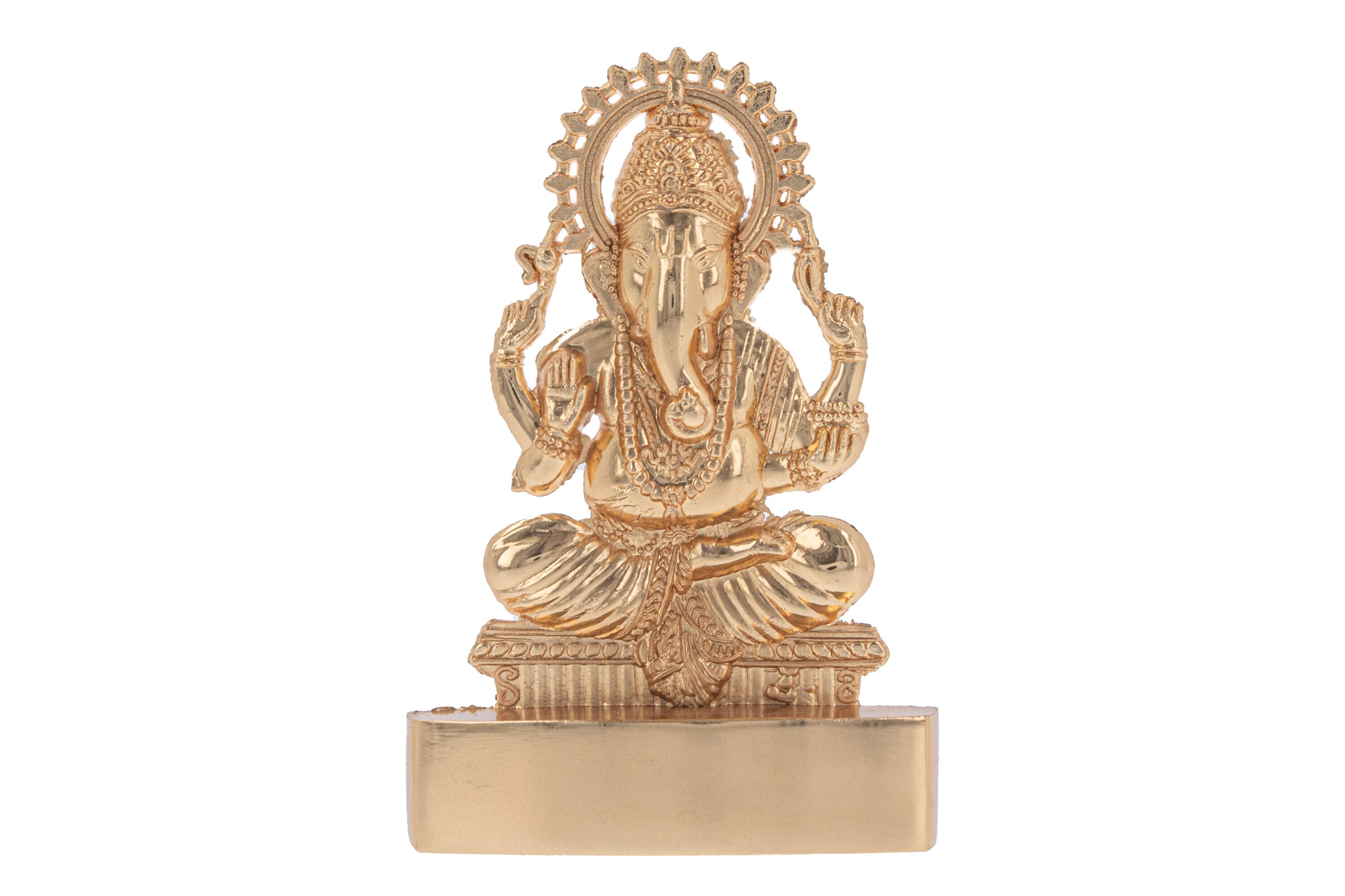 Ganesh Statue Golden Hindu God Sitting Lord Ganesha Ganpati Idol Metal ...
