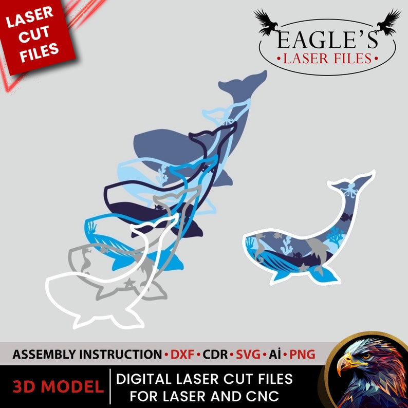 Laser Cut SVG Files - Layered Ocean Animals SVG Bundle Dolphin, Shark ...