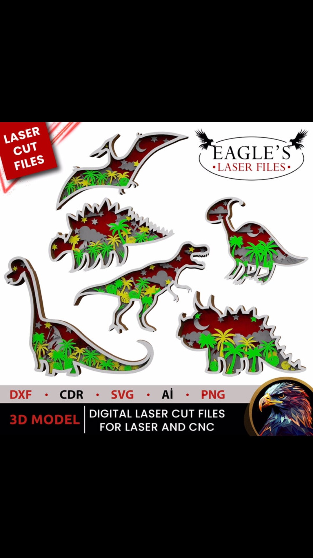 Dinosaur SVG Bundle Laser Cut Files Multilayer Dino Glowforge Ready ...