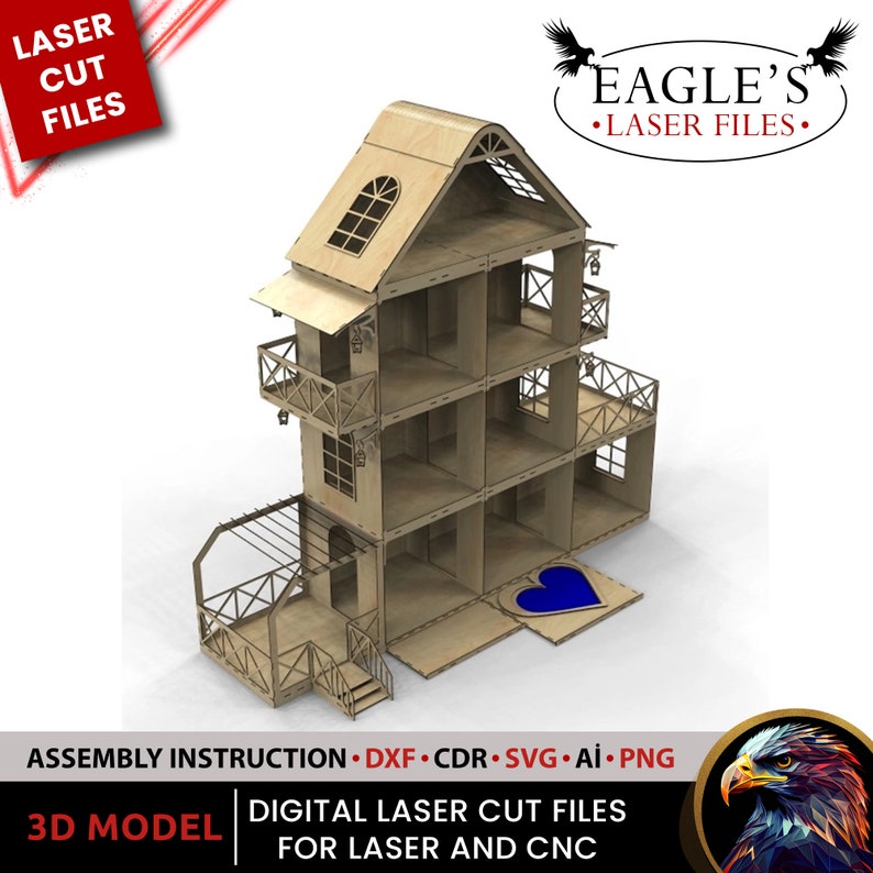 Large Barbie Dollhouse With Swimming Pool Laser Cut Files | 3D Wooden ...