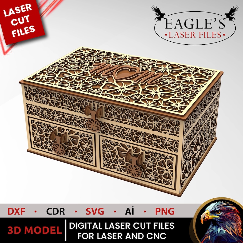 Laser Cut Jewelry Box SVG | Multilayer Wooden Gift Box With Engraving ...