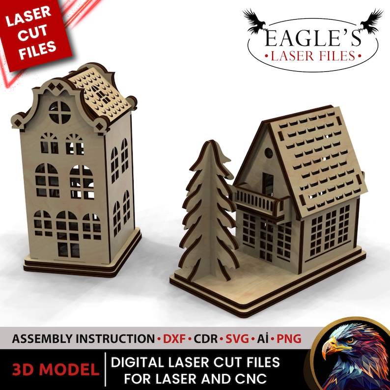 Christmas Village Laser Cut Files Svg DXF for Glowforge Xtool, Mini ...