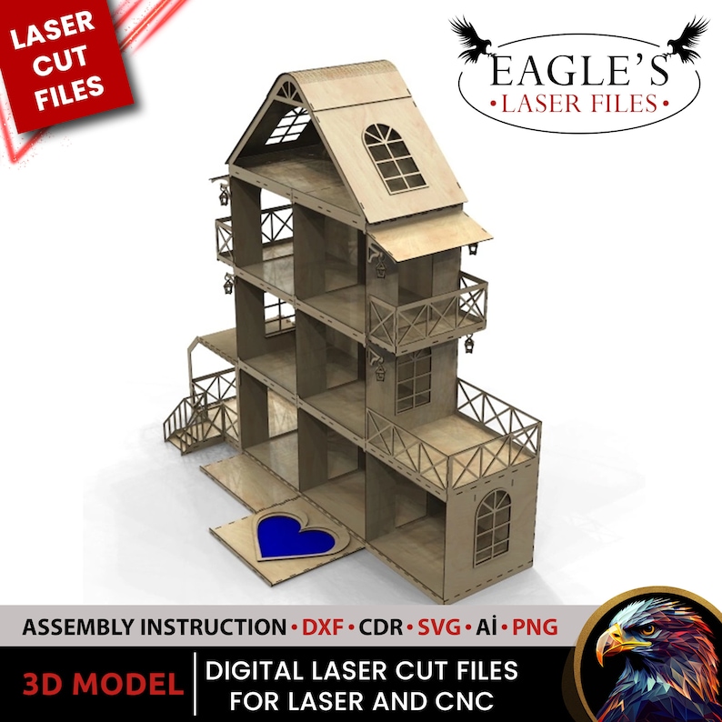 Large Barbie Dollhouse With Swimming Pool Laser Cut Files | 3D Wooden ...