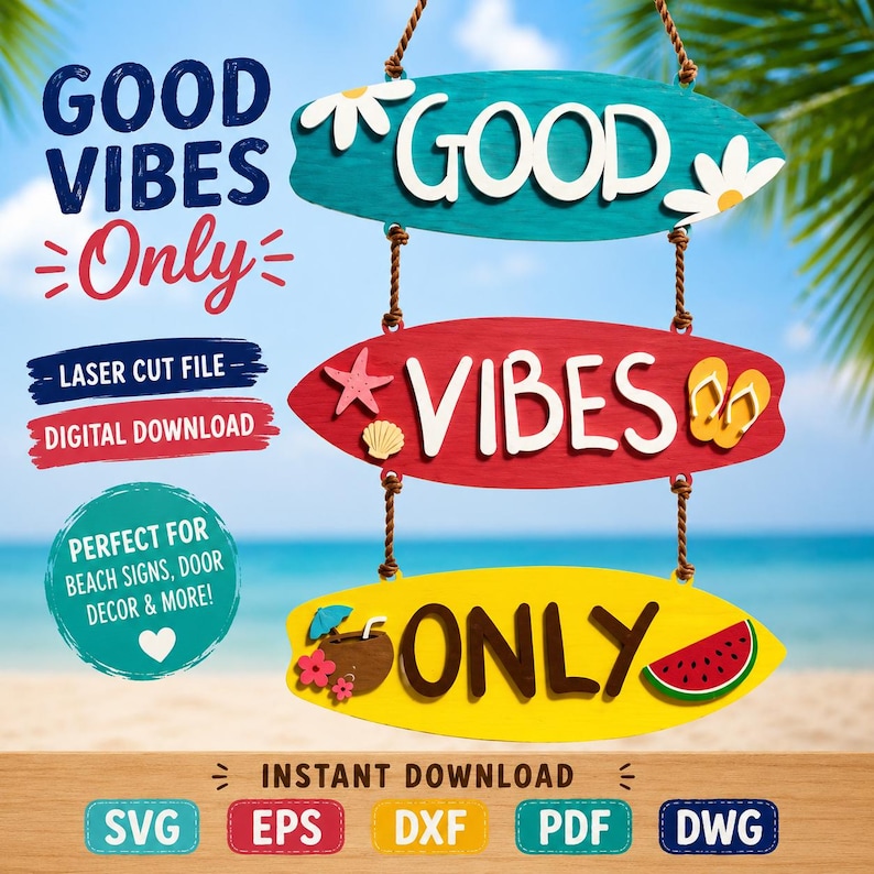 Summer Welcome Signs Laser Cut Bundle SVG | Beach Summer Vibes Door ...