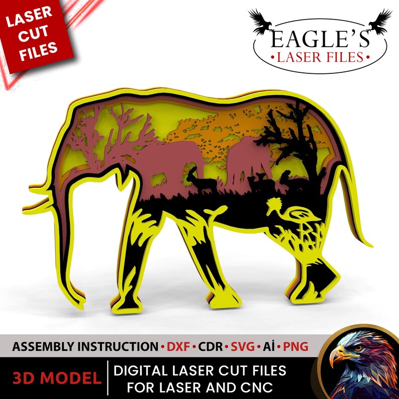 Multilayer Animals SVG Bundle | Lion Giraffe Elephant Rhino Flamingo ...