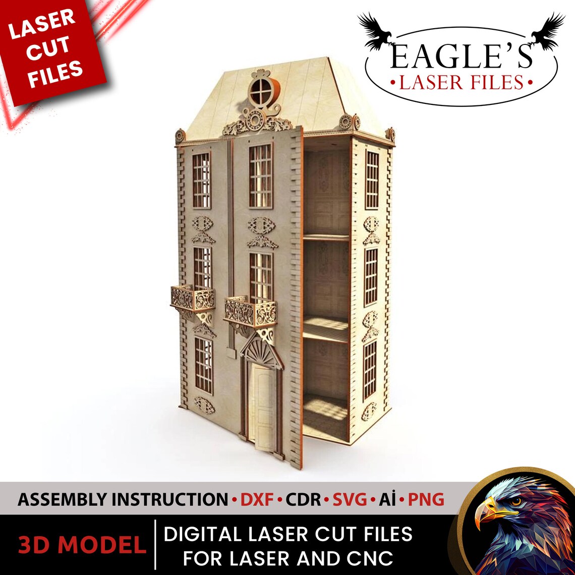 French Dollhouse Wooden Playhouse Laser Cut Files | Glowforge Xtool CNC ...