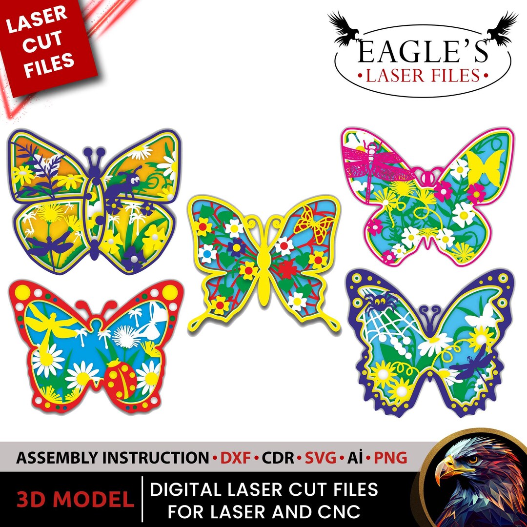 Multilayer Butterfly Laser Cut SVG Bundle | Glowforge Xtool Ready 3D ...