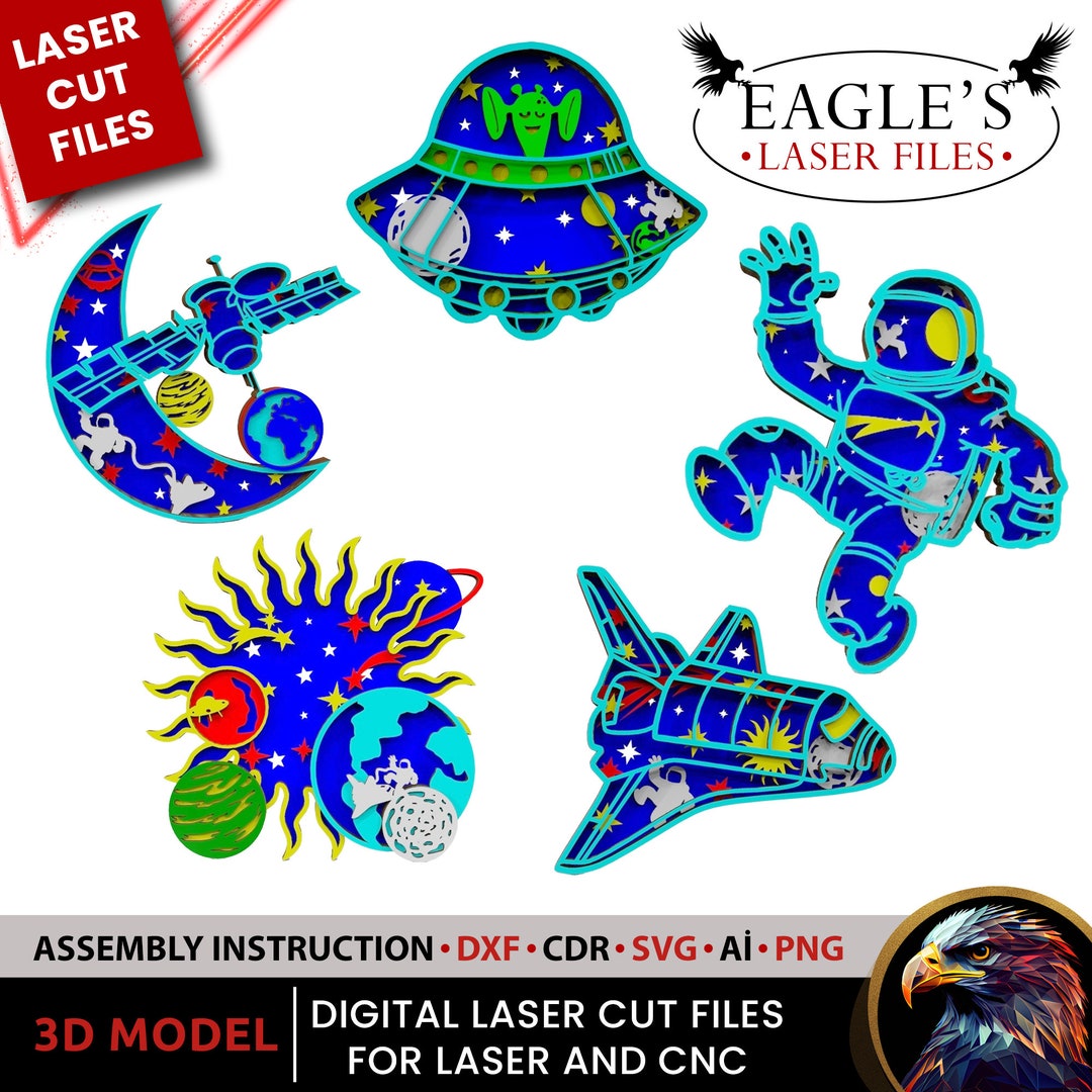 Laser cut files Multi Layered space 5 layers Bundle 3D Svg astronaut ...