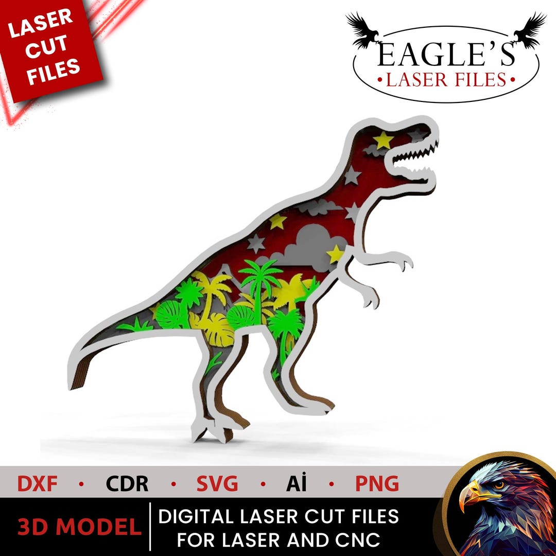 Dinosaur Laser Cut File: 5-layer SVG for 3mm Wood (20x17cm) Wooden ...