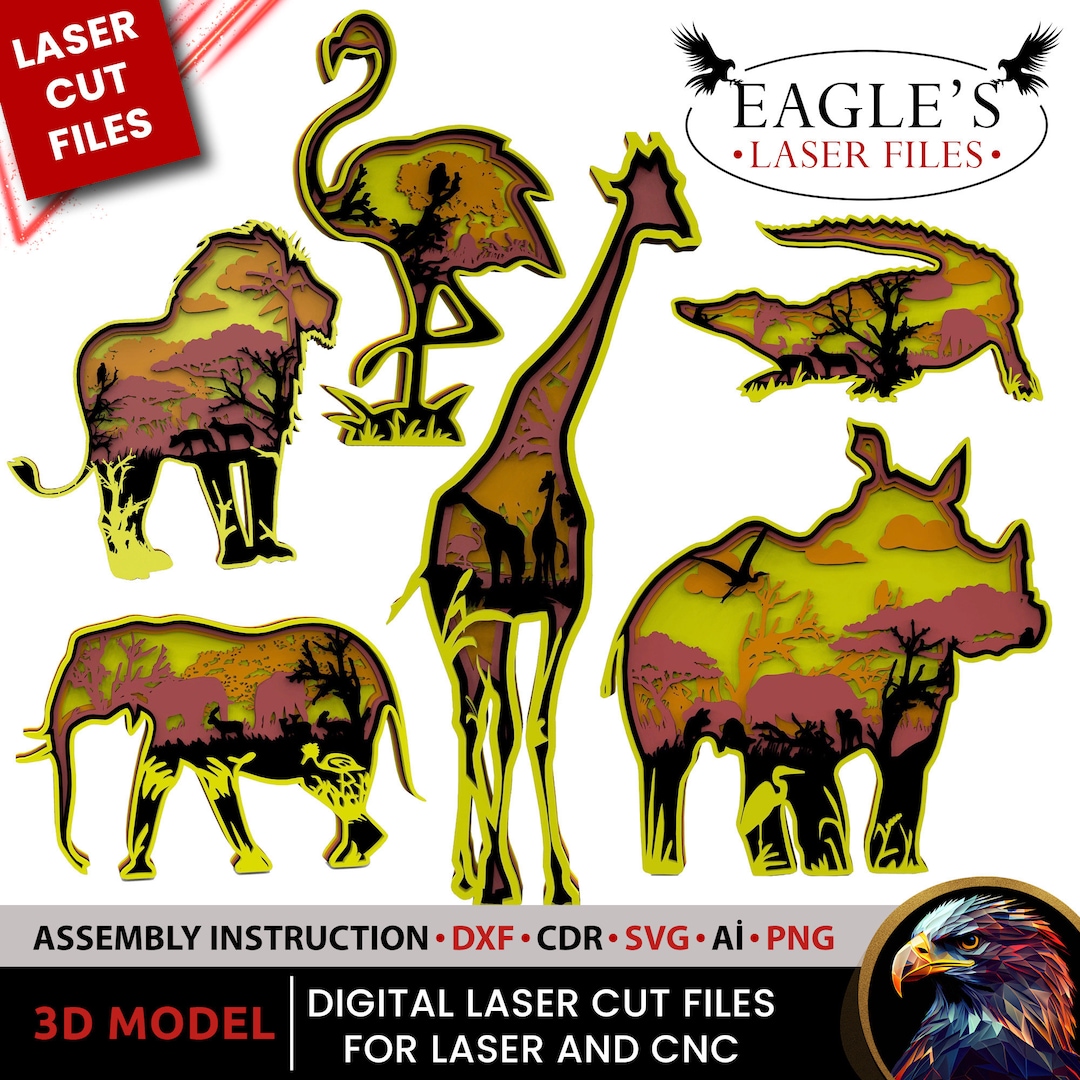 African Safari Laser Cut SVG Bundle Multilayer | Glowforge Xtool Ready ...