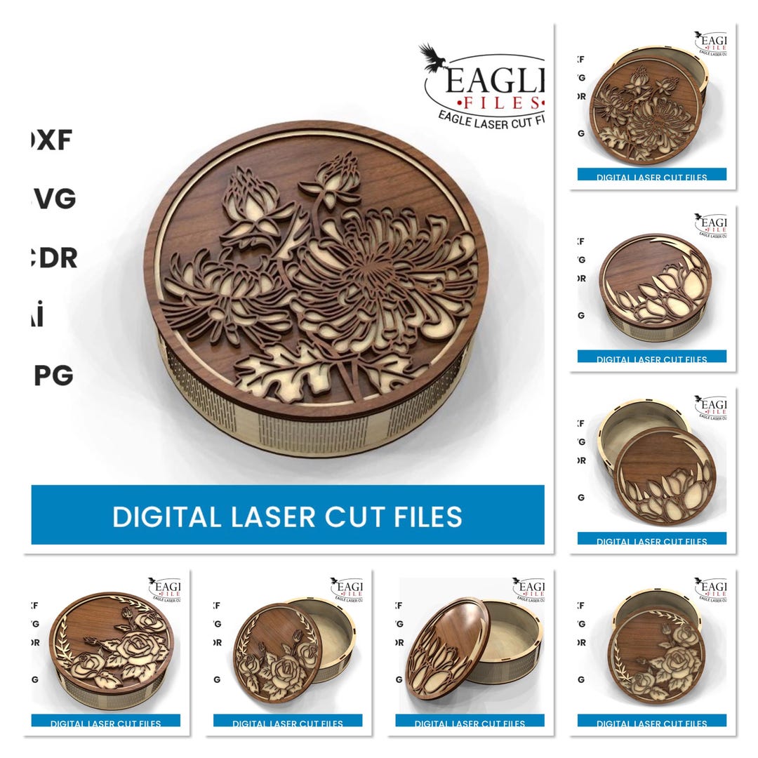 Laser Cut Box Set 3 File Flower, Rose, Tulip Patterned Box Laser Cut ...