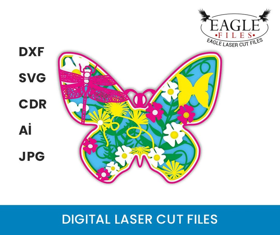 Layered Butterfly Laser Cut File: 3mm Wood, SVG, Glowforge, Xtool ...