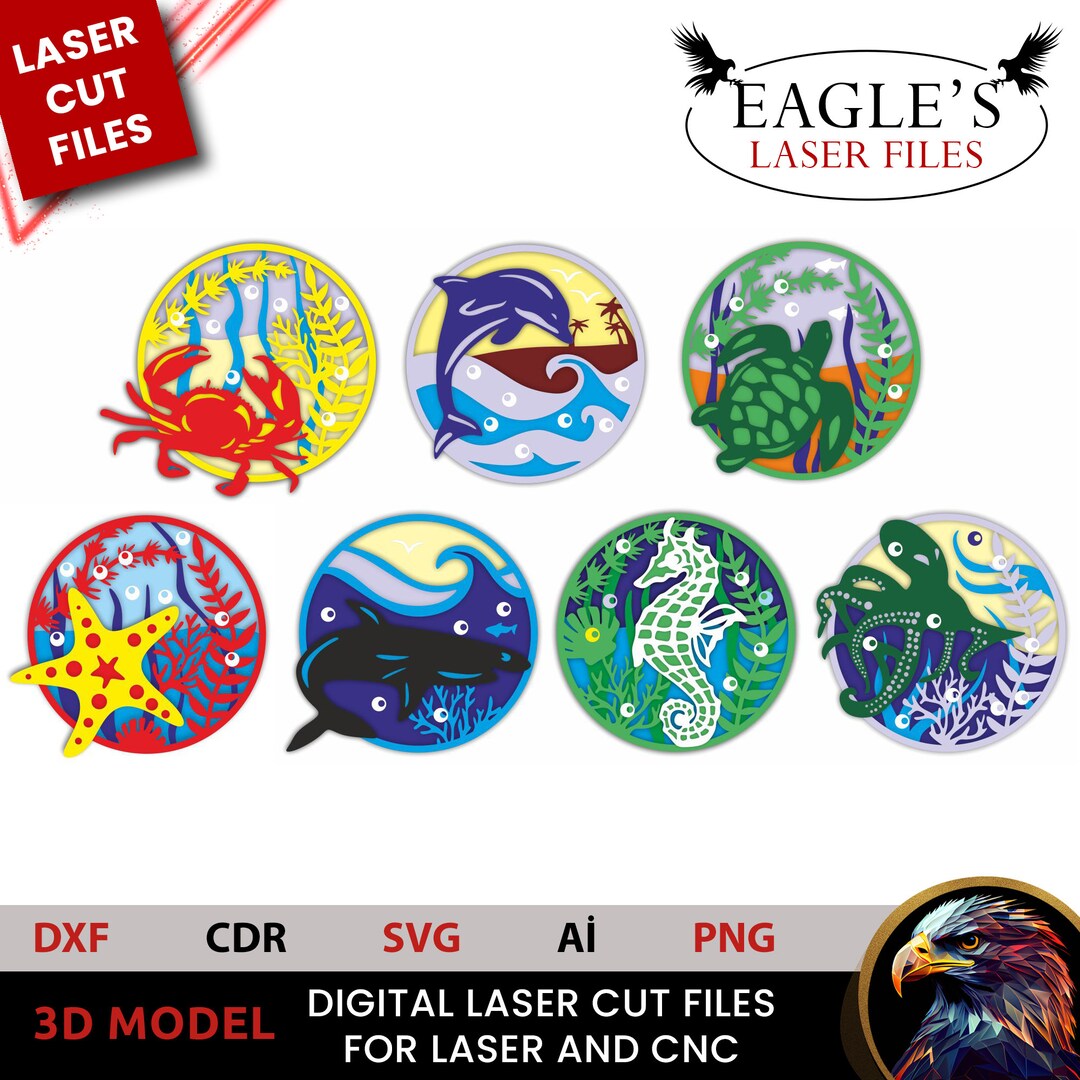 Laser Cut Files Dıy Paint Kits Files, 5-layer Cute Sea Animals - Etsy