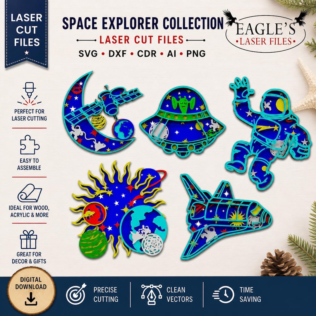 Space Multilayer SVG Bundle | for Glowforge & Xtool - Astronaut, Rocket ...