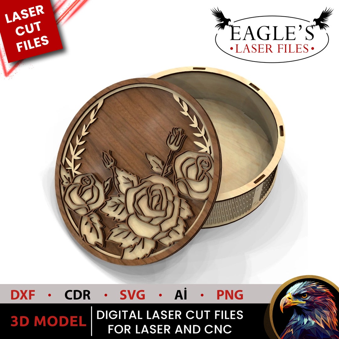 Rose Patterned Decorative Box 3D Laser Cut Files SVG | Multilayer Round ...