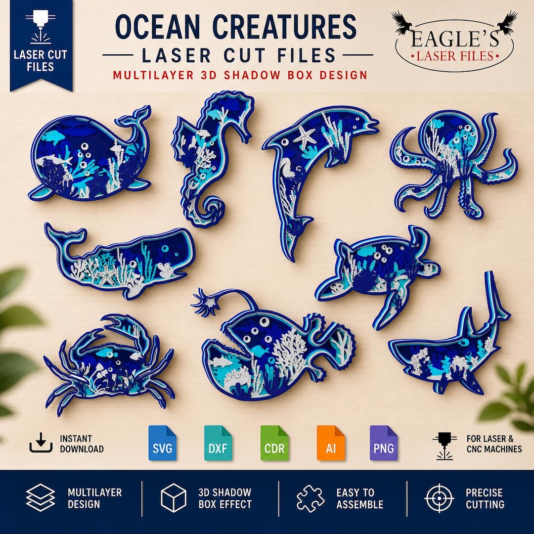 Ocean Animals Multilayer SVG Bundle, Whale Shark Dolphin 3D Layered ...