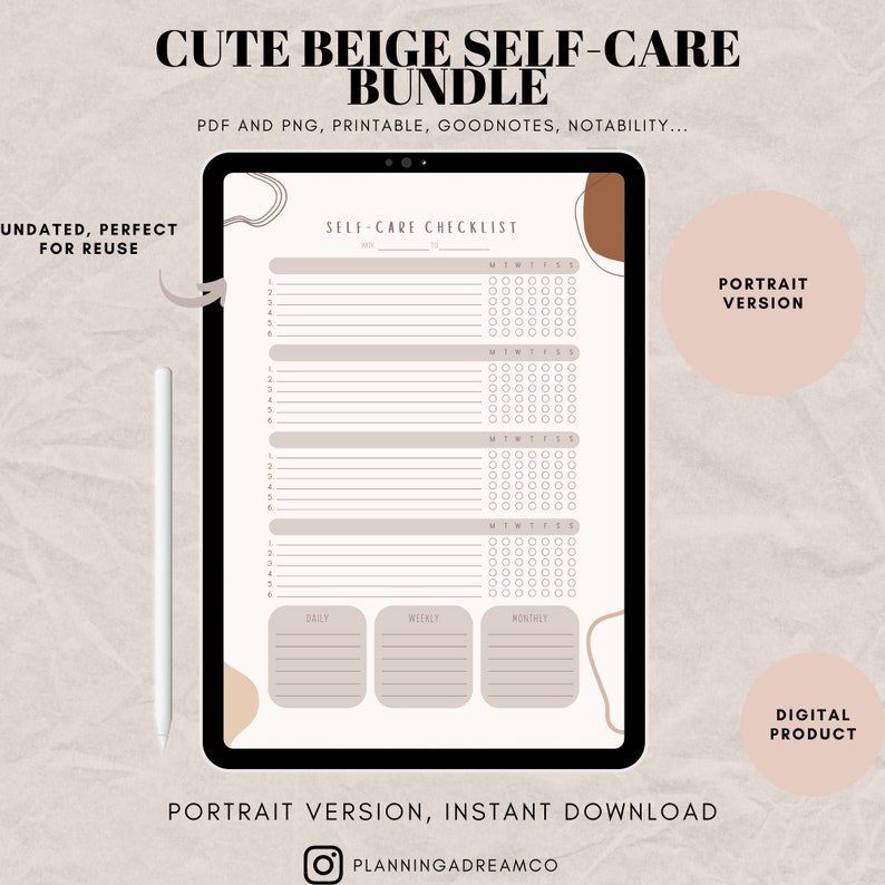 Self Care Planner, Self-Care Checklist, Self-Care Journal, Wellness ...