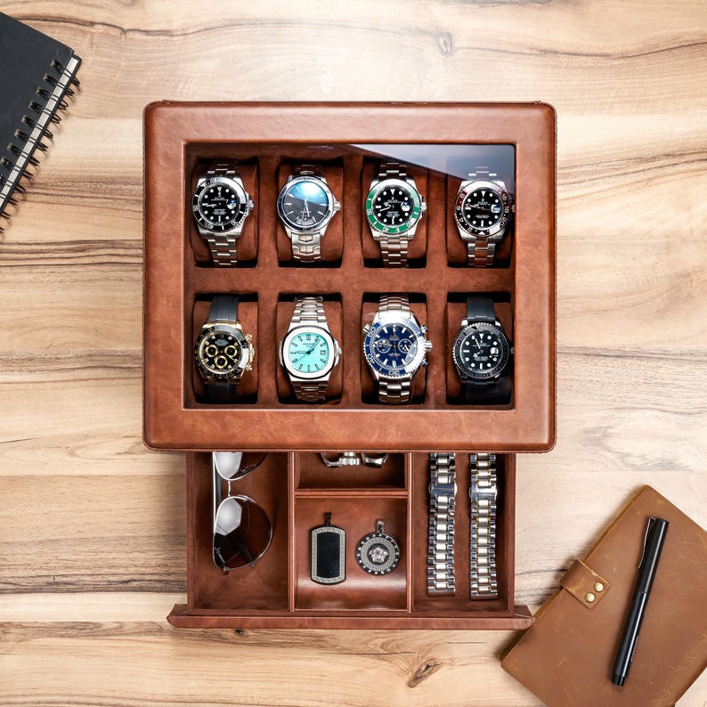 Multiple Slots Luxury PU Leather Watch Box for Men With Drawer, Watch ...