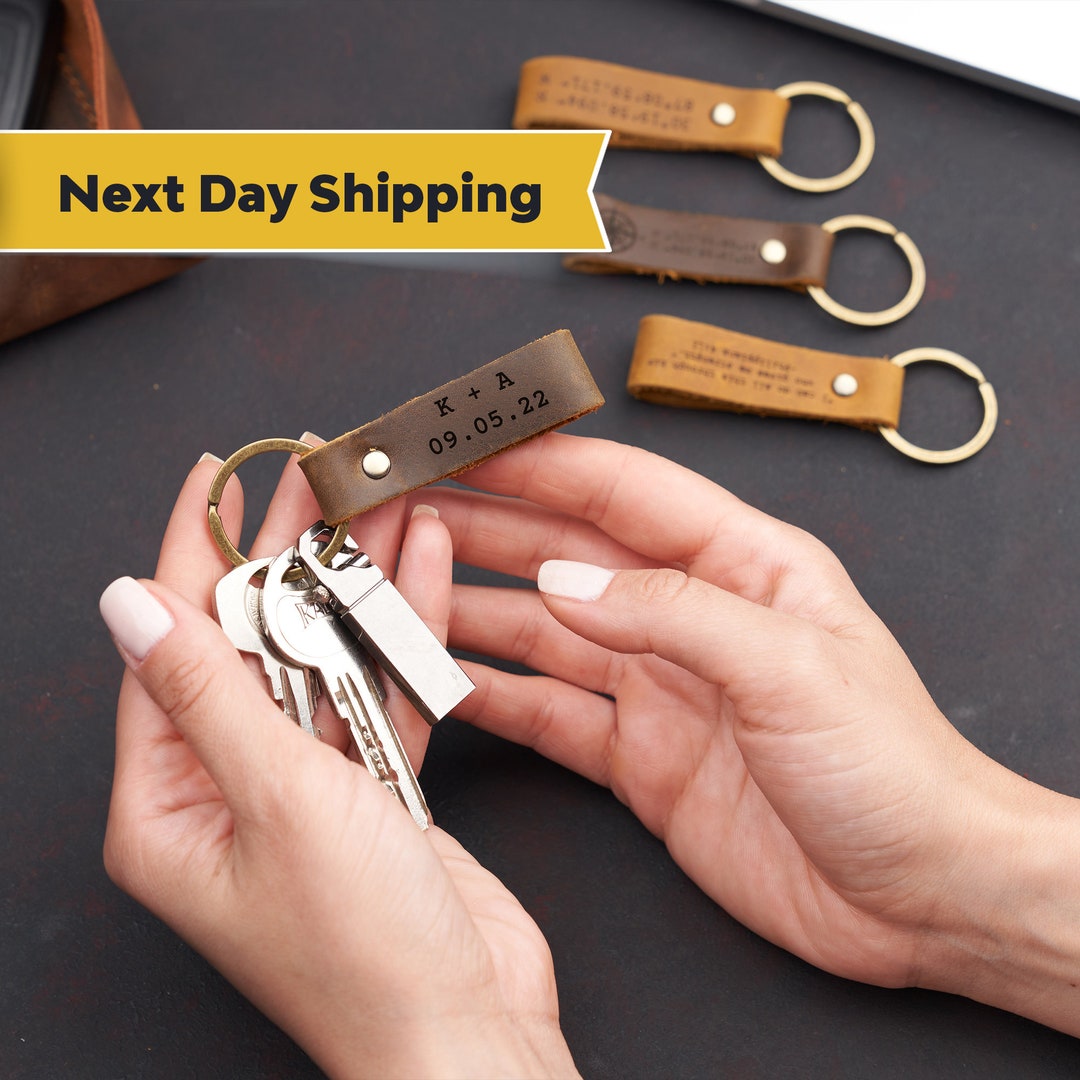 Customizable Small Leather Keychain With Initials, Handmade Leather ...