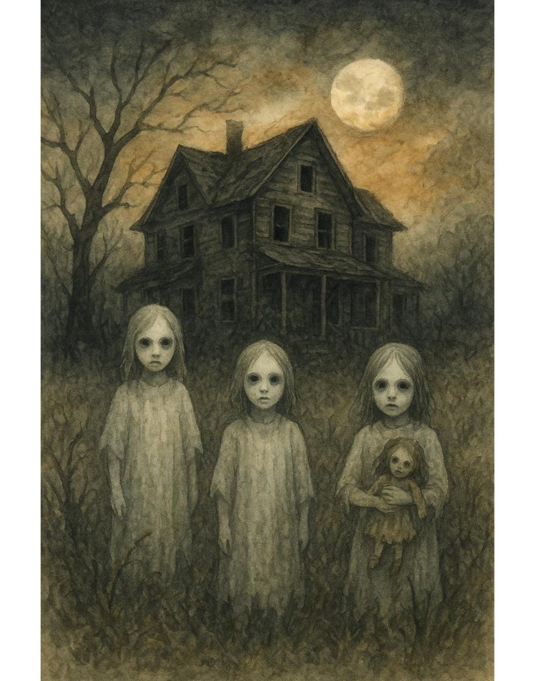 Spooky Ghost Children Print: Halloween Horror Art (digital Download) - Etsy