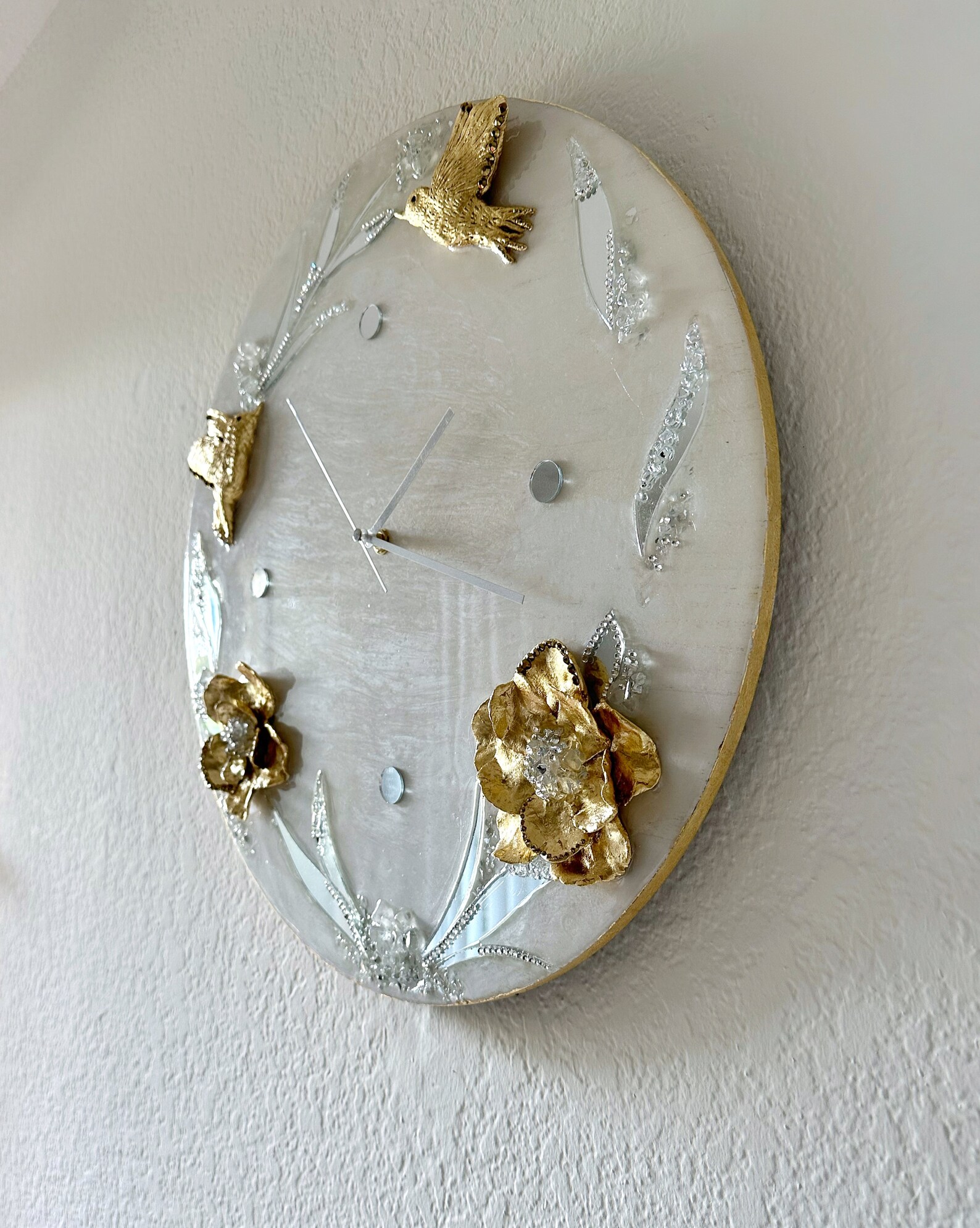 Handmade Resin Wall Clock With Sculpted Birds, Flowers, Home Decor - Etsy