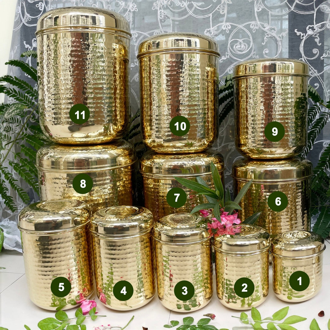 Brass Hammered Storage Canister Set Pulse Storage Box Pantry Essentials ...