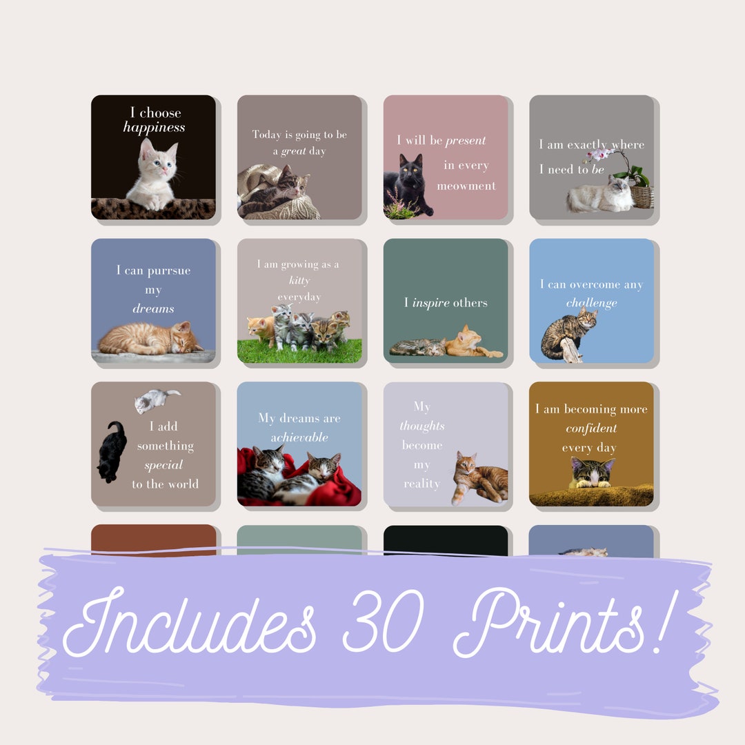 BUNDLE Cute Cat Printables, Cat Themed Affirmations, Positive Quotes ...
