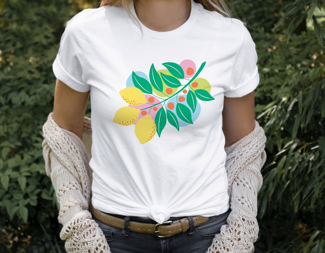 Abstract Lemon Graphic Tee, Floral Fruit T-shirt - Etsy
