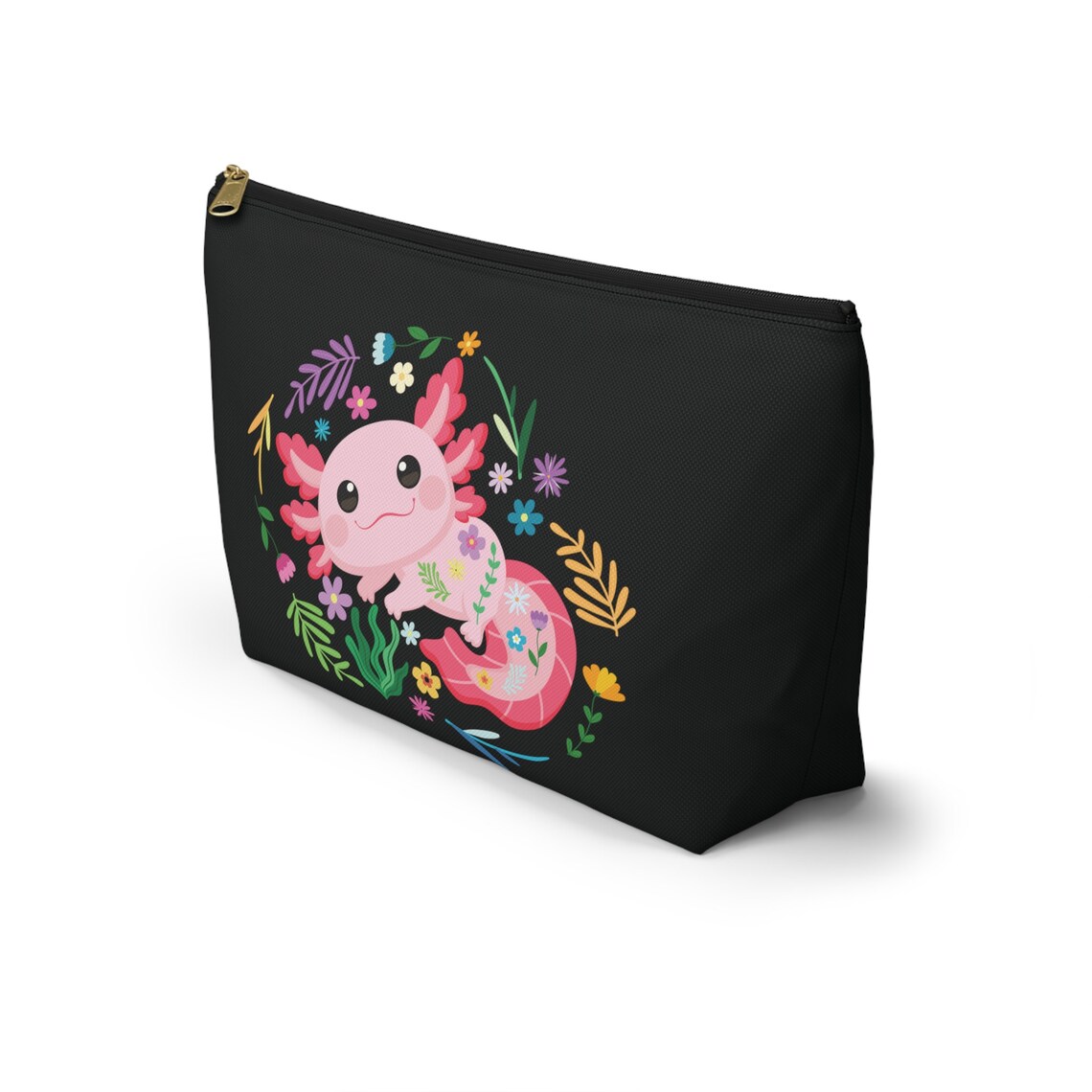 Axolotl Storage Makeup Bag, Cute Axolotl Floral Cosmetic Bag, Cute ...