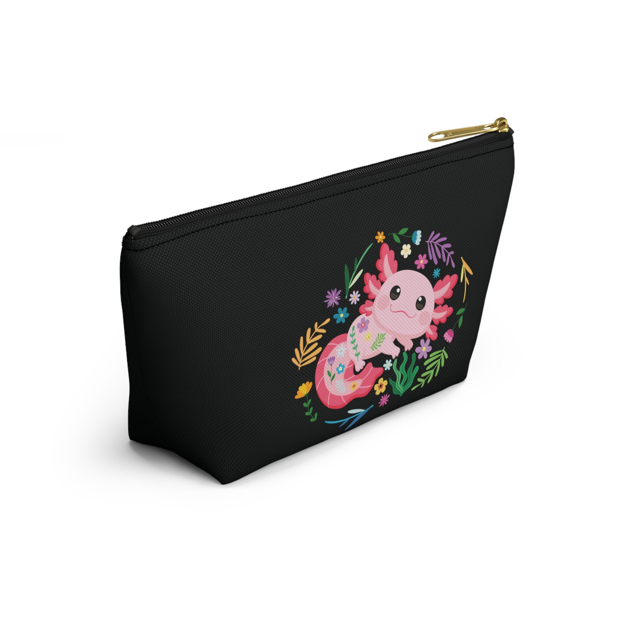 Axolotl Storage Makeup Bag, Cute Axolotl Floral Cosmetic Bag, Cute ...