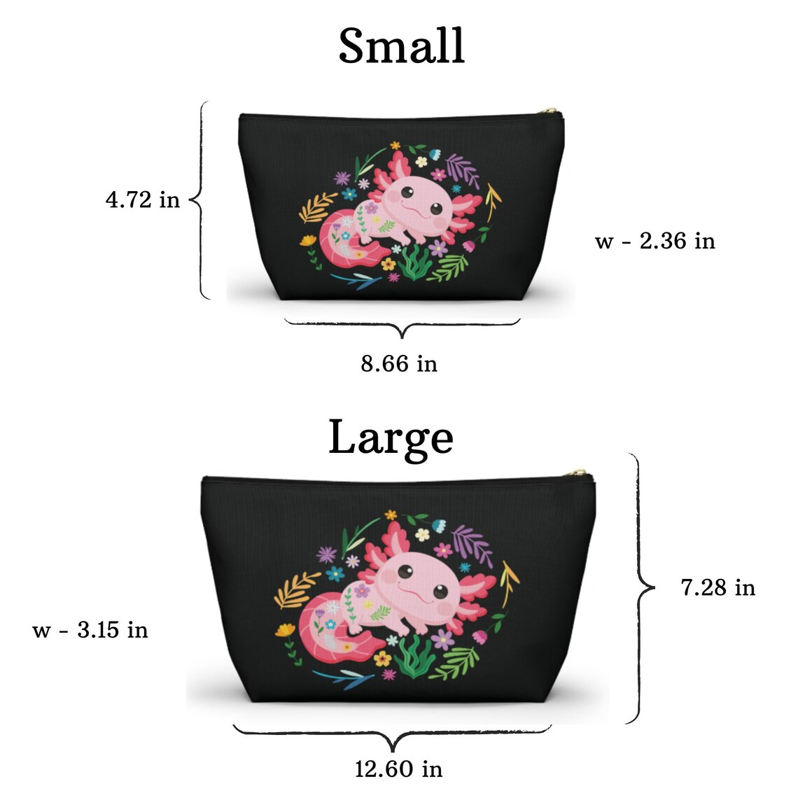 Axolotl Storage Makeup Bag, Cute Axolotl Floral Cosmetic Bag, Cute ...