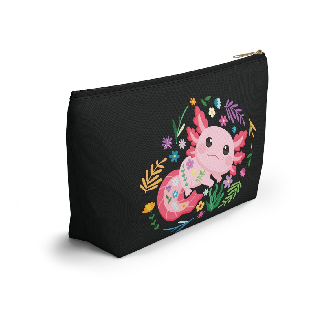 Axolotl Storage Makeup Bag, Cute Axolotl Floral Cosmetic Bag, Cute ...