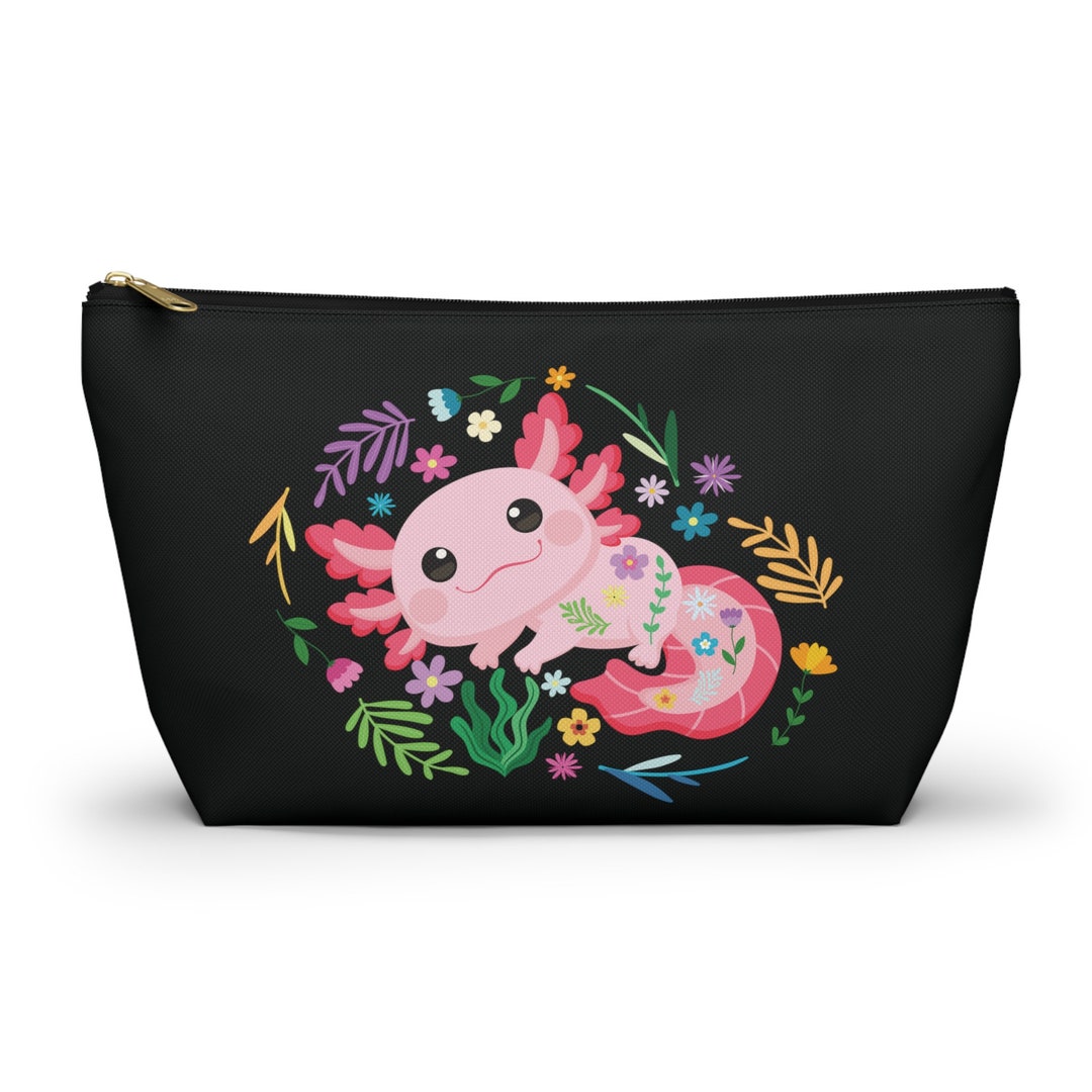 Axolotl Storage Makeup Bag, Cute Axolotl Floral Cosmetic Bag, Cute ...