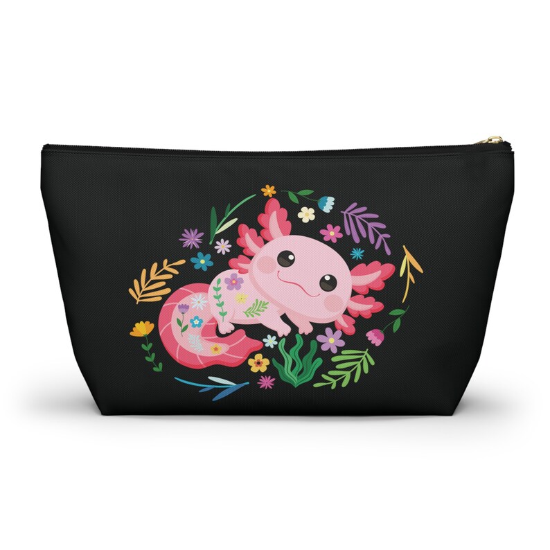 Axolotl Storage Makeup Bag, Cute Axolotl Floral Cosmetic Bag, Cute ...