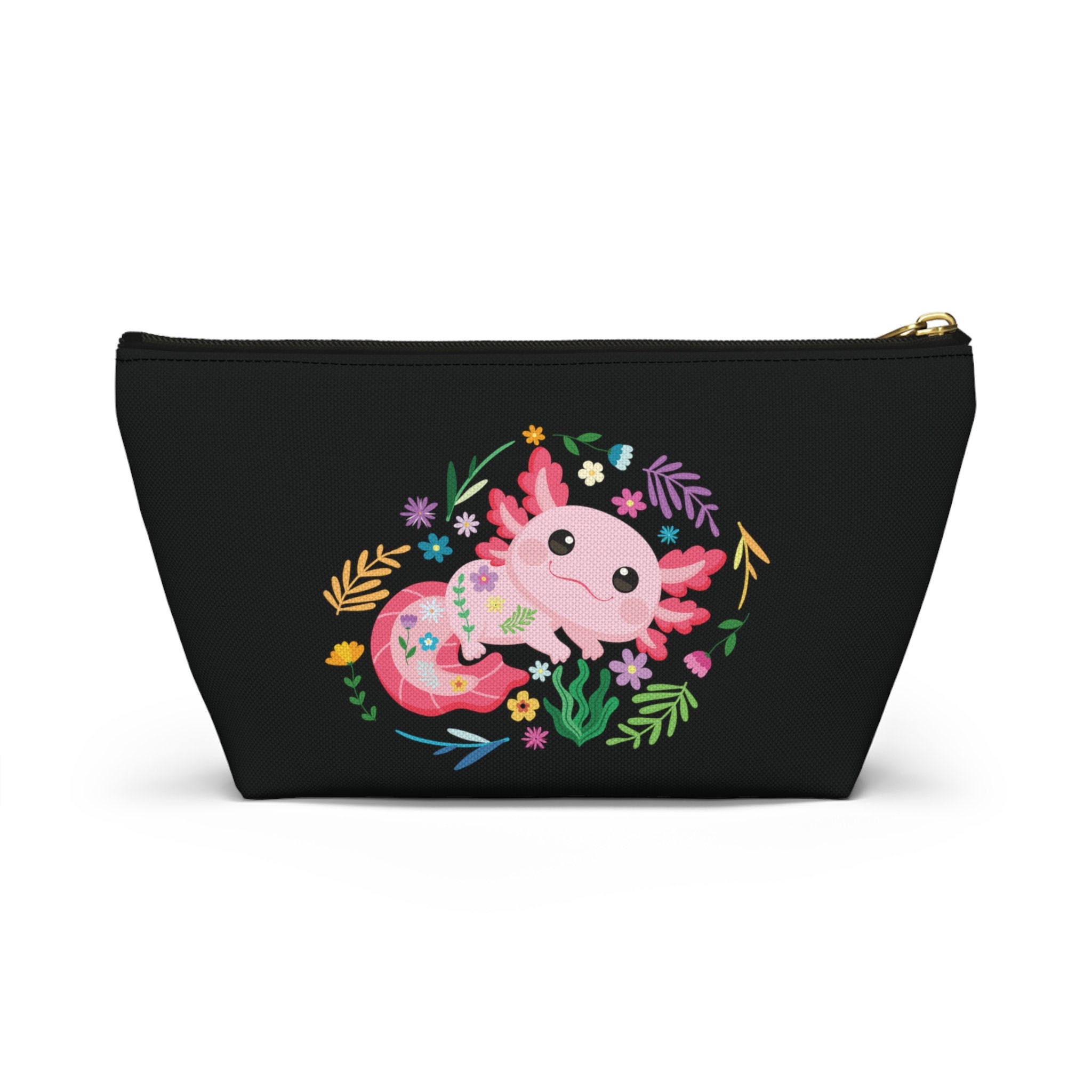 Axolotl Storage Makeup Bag, Cute Axolotl Floral Cosmetic Bag, Cute ...