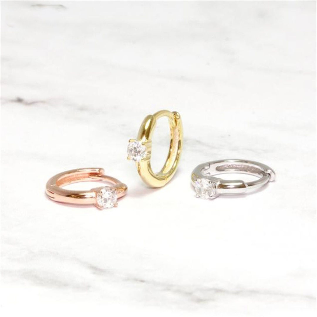 Minimalist Diamond Hoop Earrings Small Diamond Hoop Earrings Diamond ...