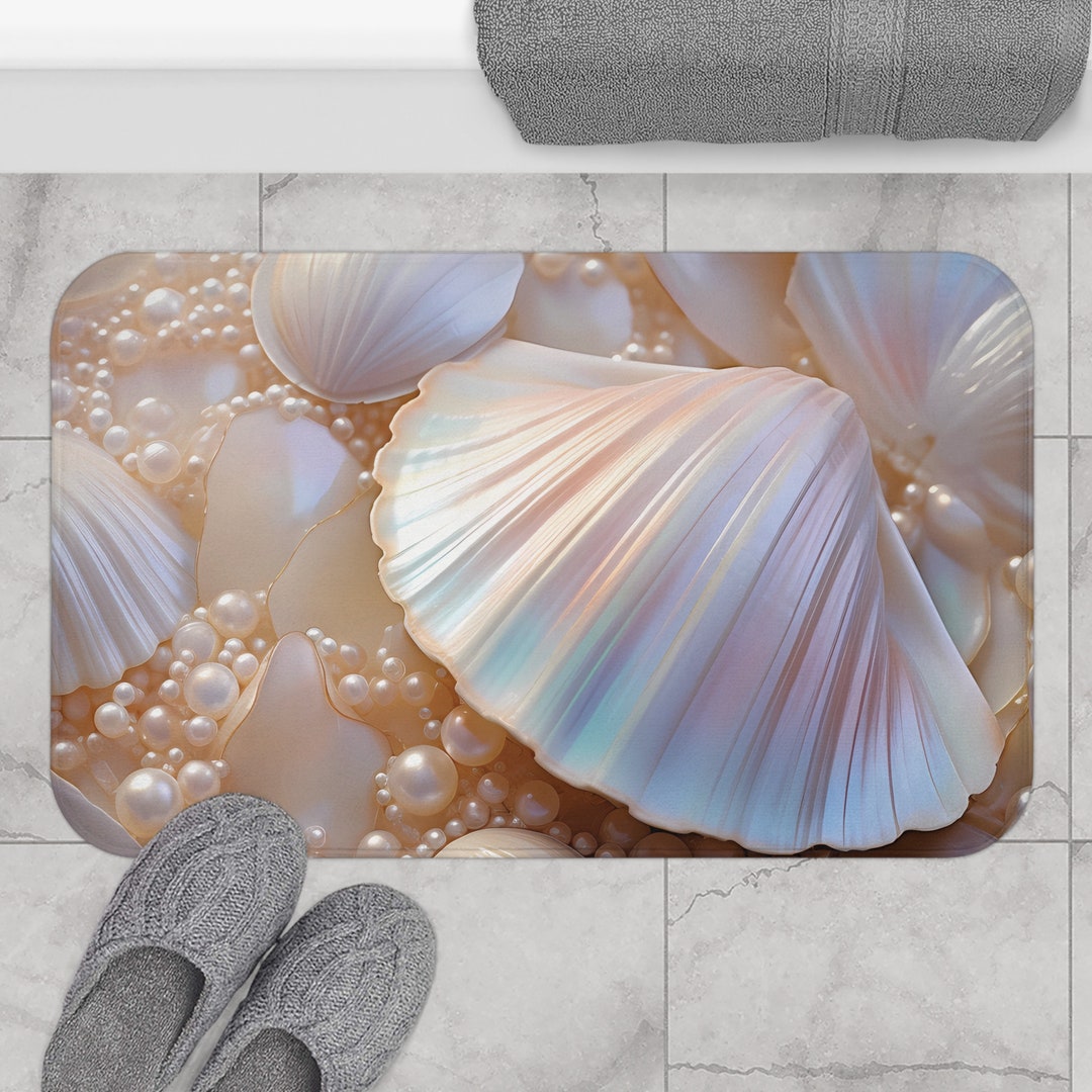 Under the Sea Delight: Luxurious Pearl and Shell Bath Mat, Bathroom Rug ...
