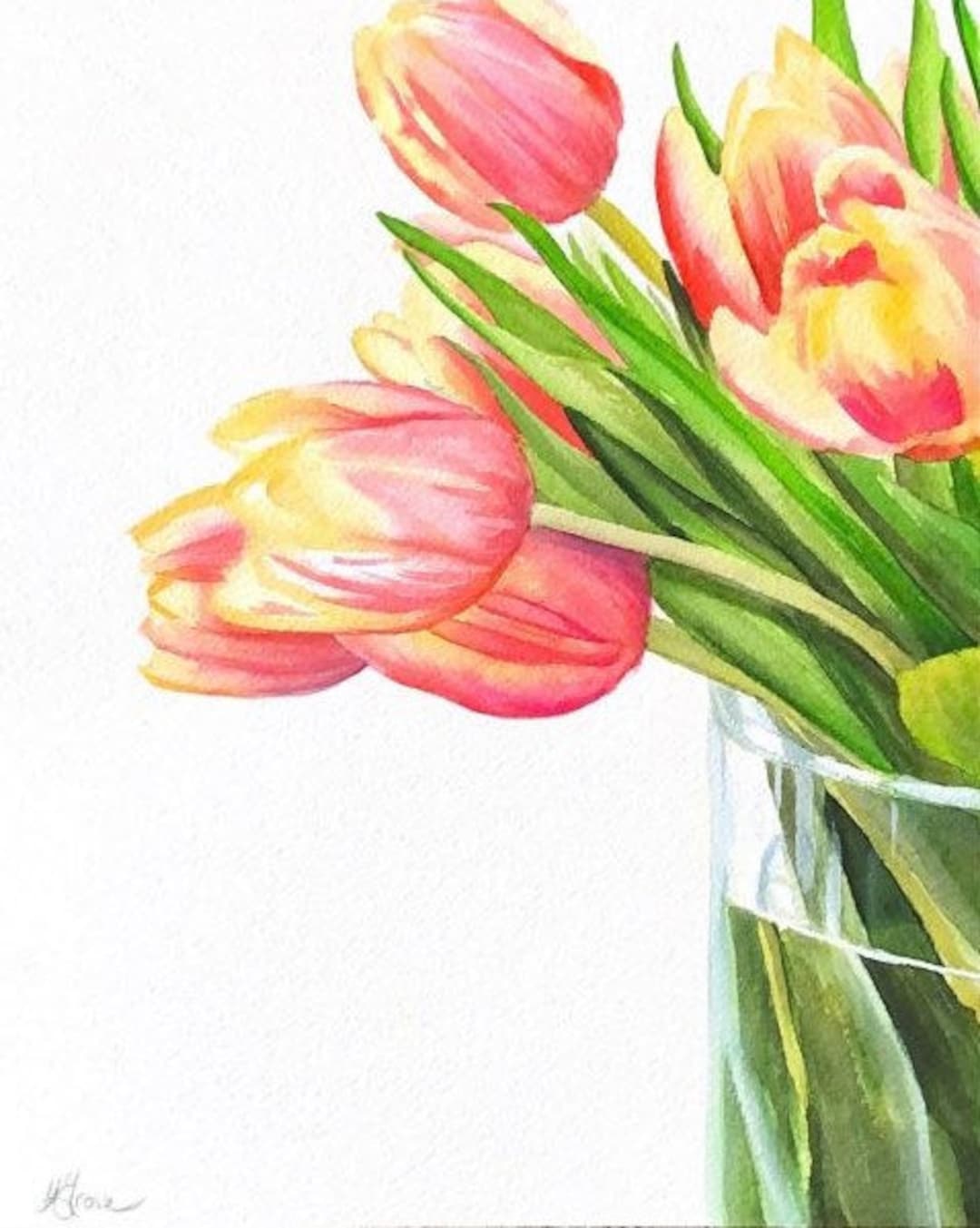 Tulips in Vase - Spring Art - Flowers in Watercolor- Watercolor Tulips ...