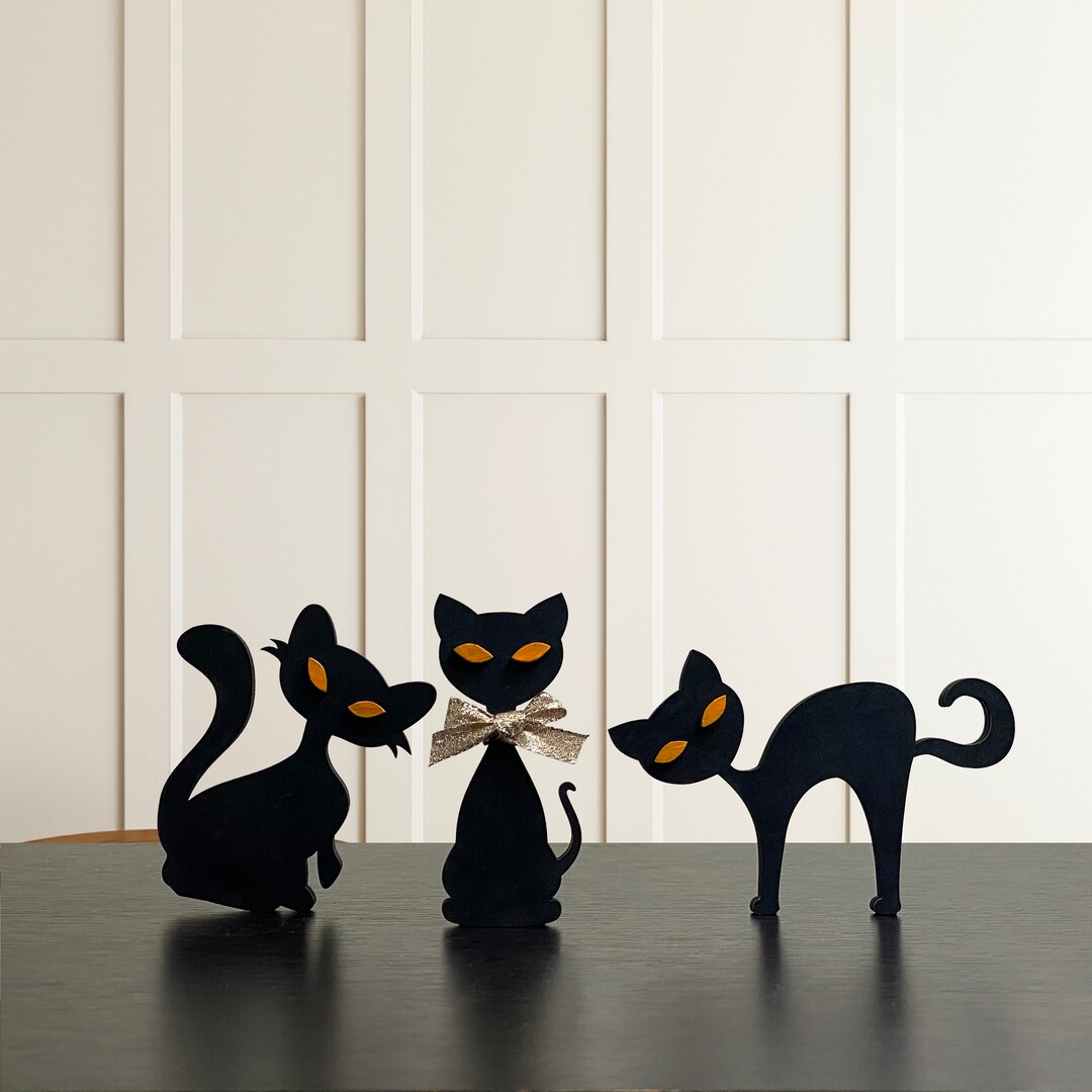 Halloween Black Cat Wood Decor, Cat Table Decor - Etsy