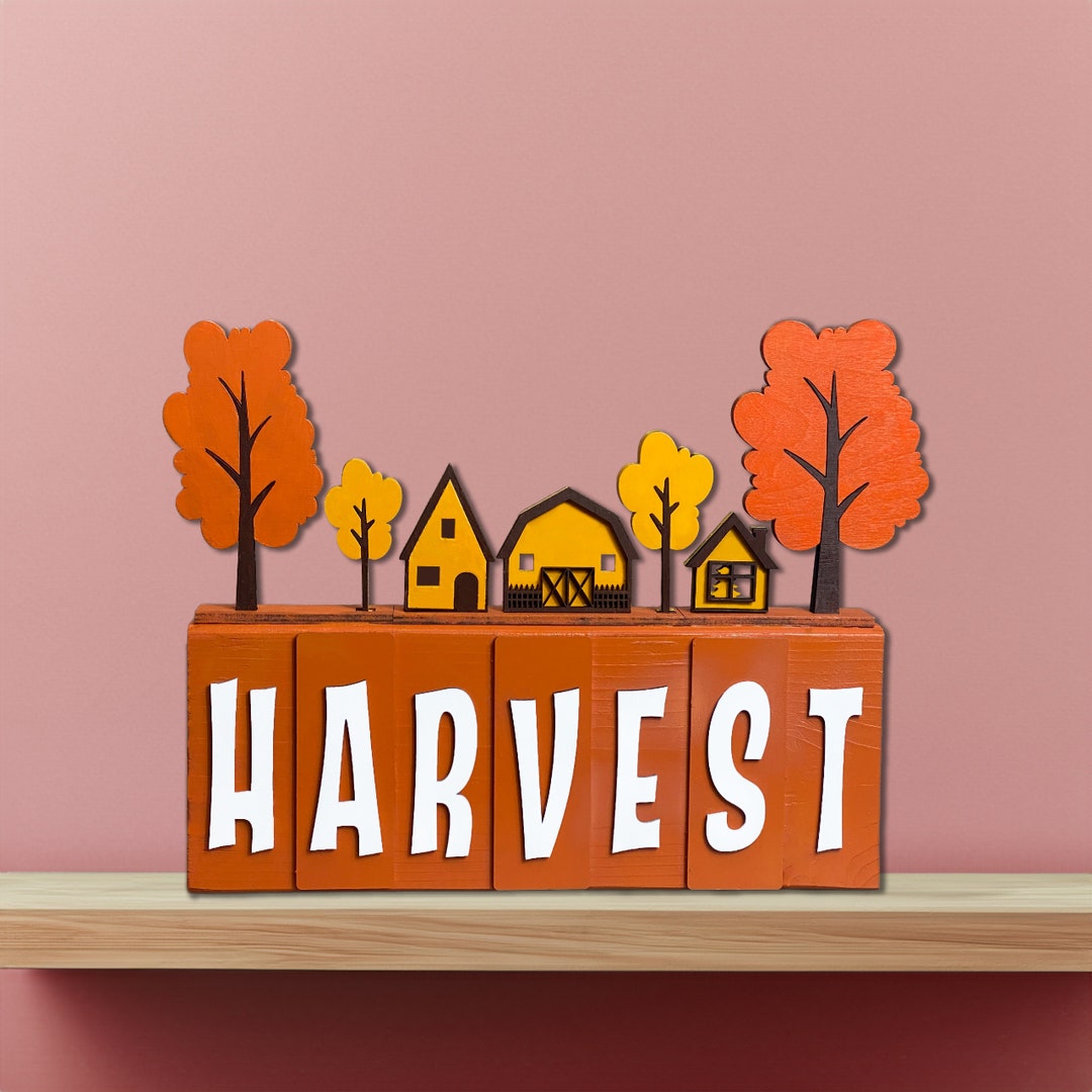 Wooden Fall Harvest Farmhouse and Tree Tabletop Decor. Wood Autumn ...