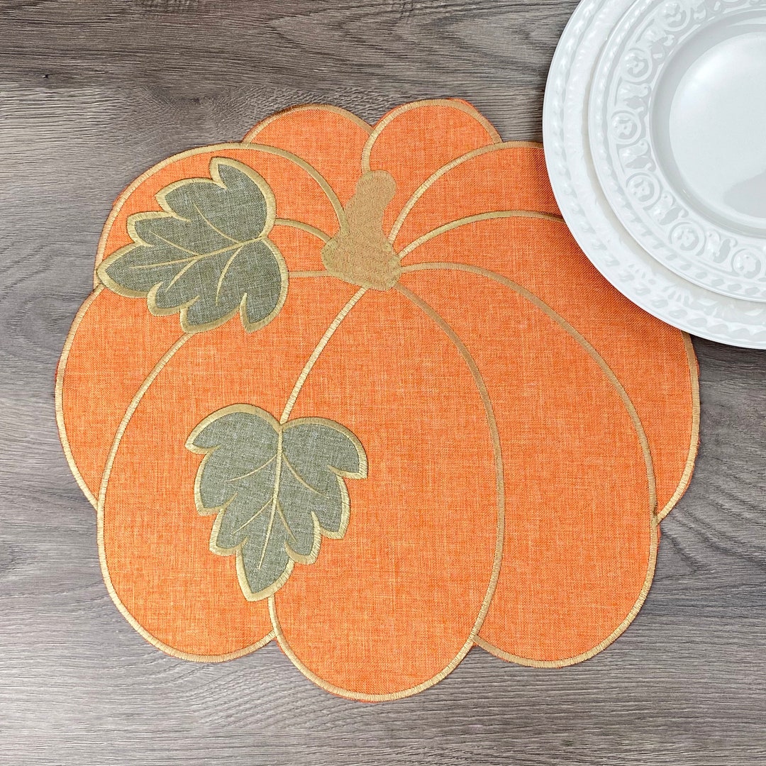 Set of 4 Fall Harvest Pumpkin Embroidered Placemats, Autumn Pumpkin ...