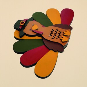 Thanksgiving 3D Layered Wood Turkey Shelf Sitter, Hand Painted Fall ...