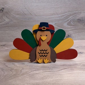 Thanksgiving 3D Layered Wood Turkey Shelf Sitter, Hand Painted Fall ...