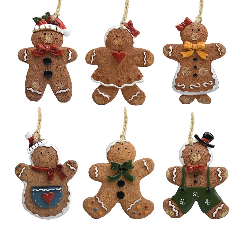 Set of 6 Gingerbread Man Christmas Ornaments, Holiday Gingerbread ...